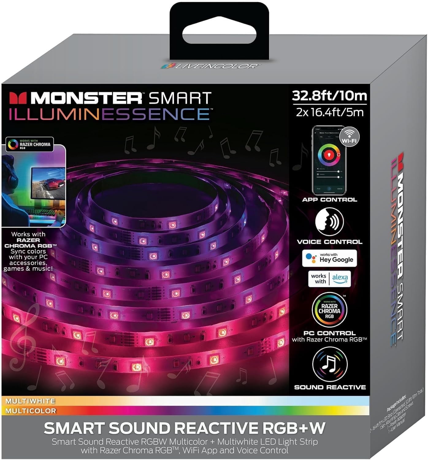 Monster Smart Illuminessence 32.8ft Indoor LED Strip Lights, Multicolor ...