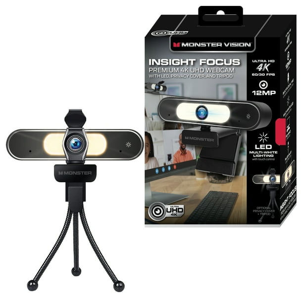 Monster LED 4K Premium 12MP Ultra HD LED Webcam, Insight Focus ...