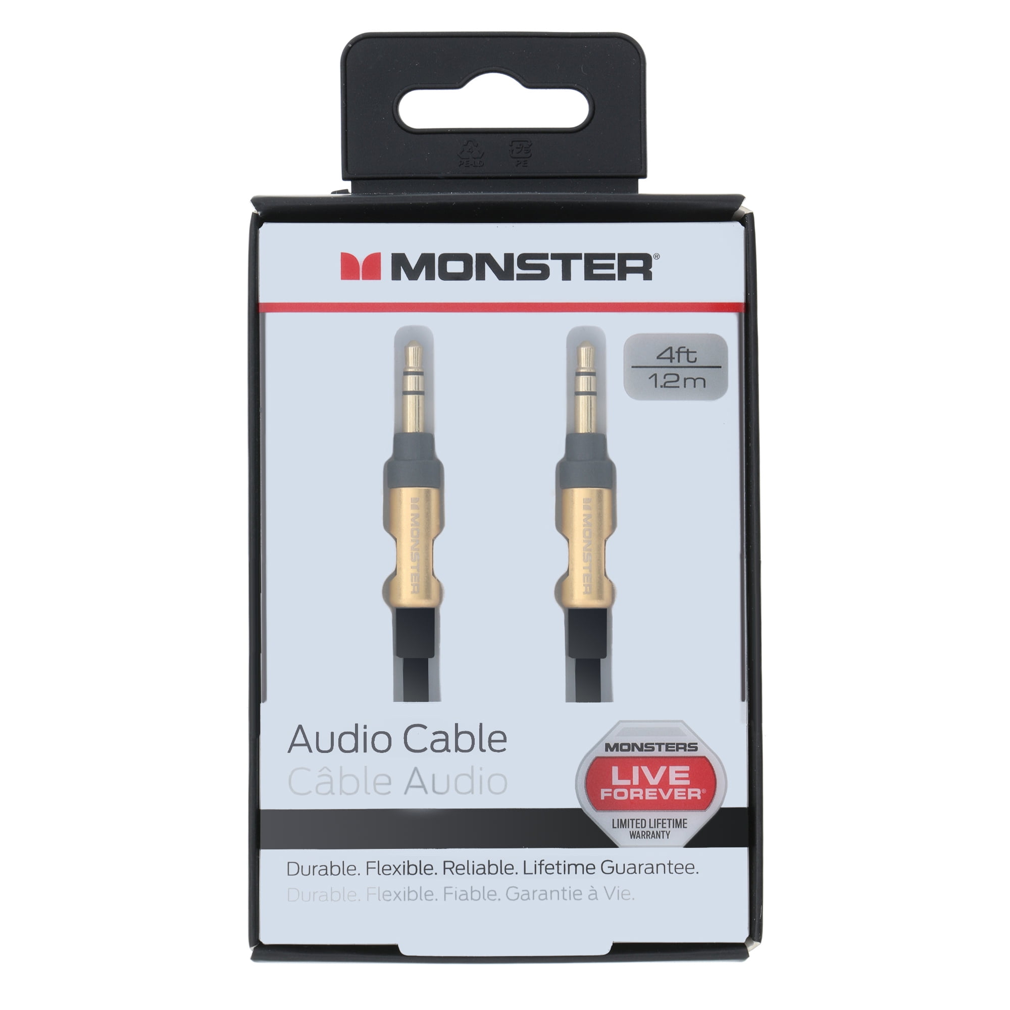 Monster 4ft 3.5mm Male To Male Audio Cable, Gold-Plated Connectors ...