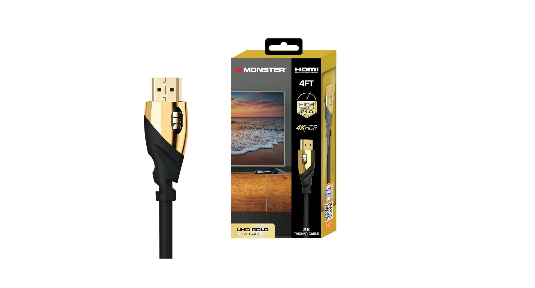 Monster 4ft UHD Gold HDMI Cable 4K Resolution 60HZ 16bit Color Spectrum ...