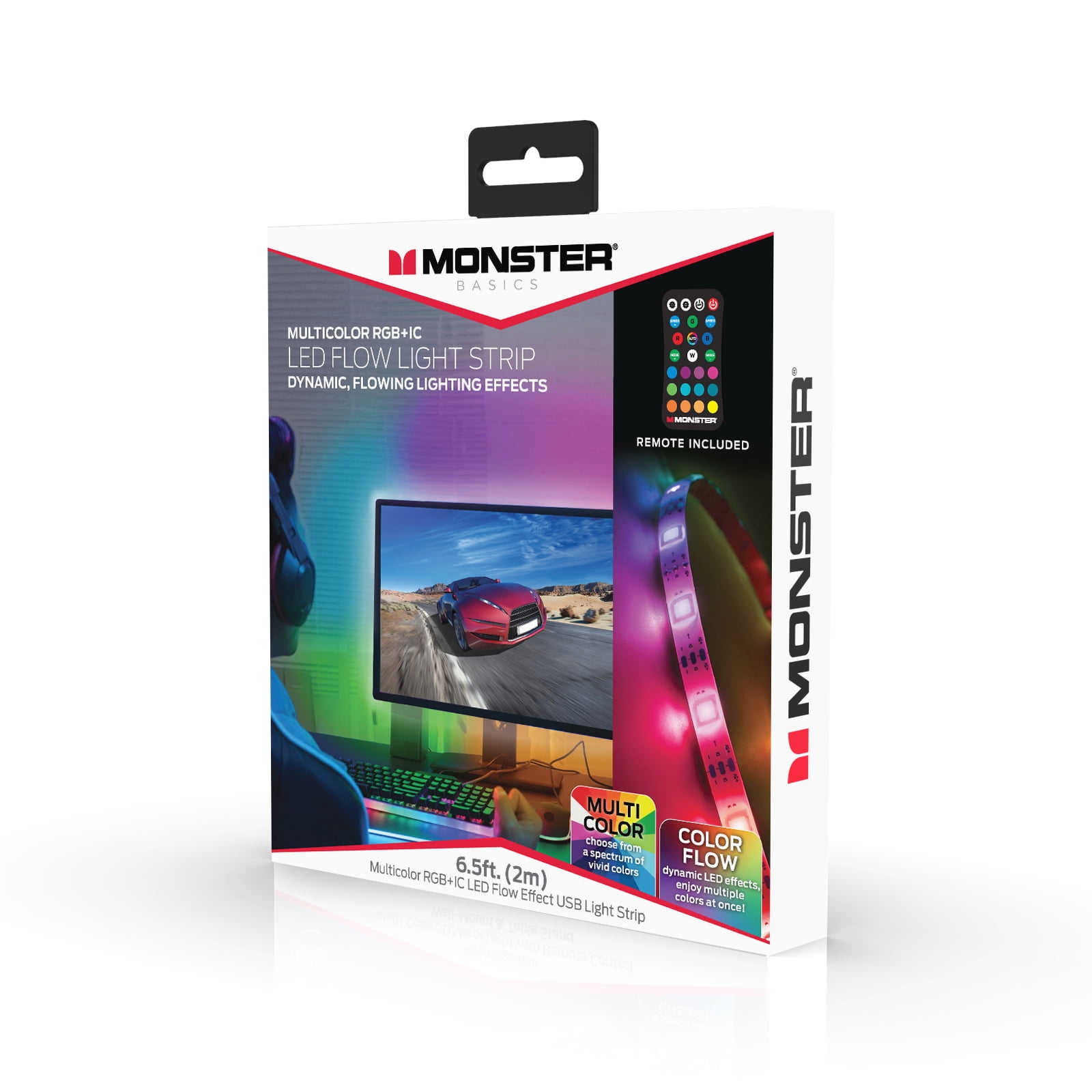 Monster 6.5ft Multi-Color Multi-Zone LED Rainbow Color Flow Light Strip ...