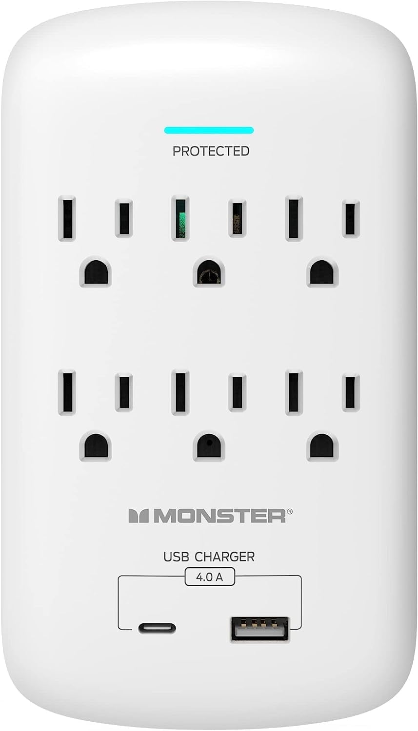 Monster 6-Outlet Wall Tap Surge Protector with USB Ports, Electrical ...