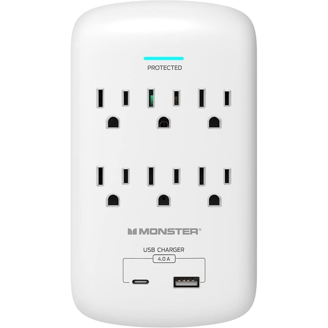 Monster 6-Outlet Wall Tap Surge Protector with USB Ports, Electrical ...