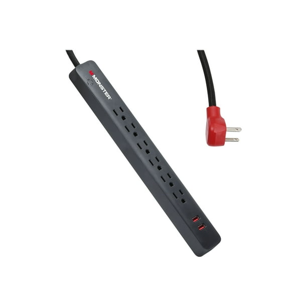 Monster Surge Protector, 6 Outlets, 2 USB-A Ports (2.1 AMP), 6FT Cord ...
