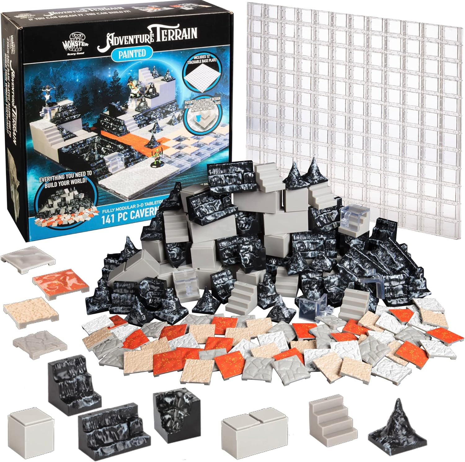 Monster Adventure Terrain- 141pc Painted Cavern Expansion Set w Base ...