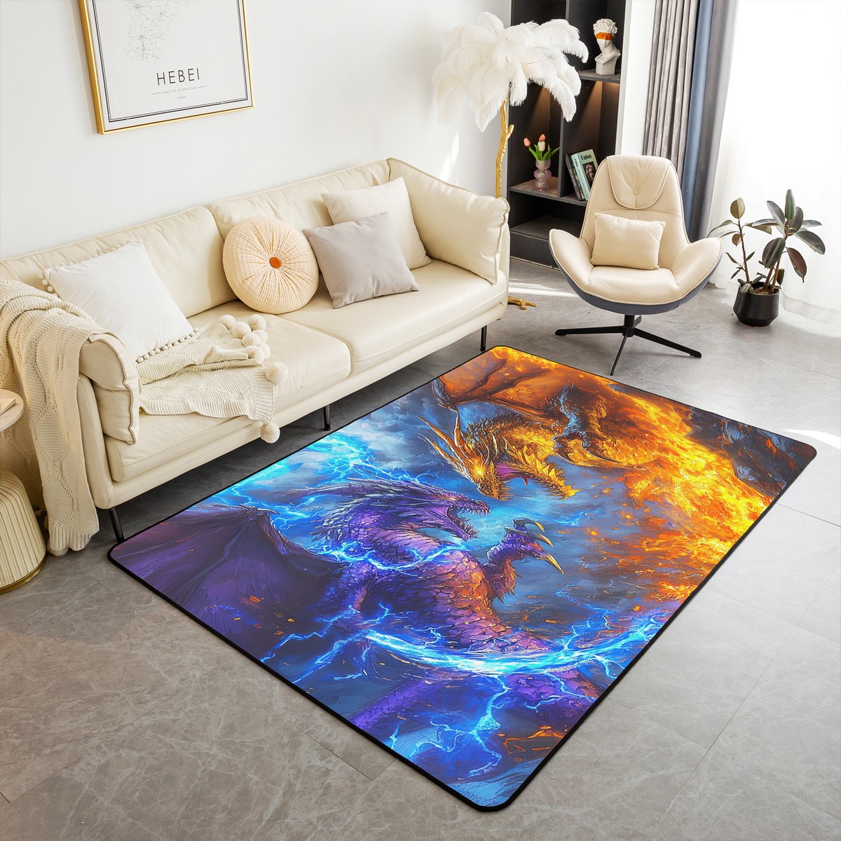Monster Area Rug 3X5,3D Magic Dragon Carpet,Lightning Fire Indoor Floor ...