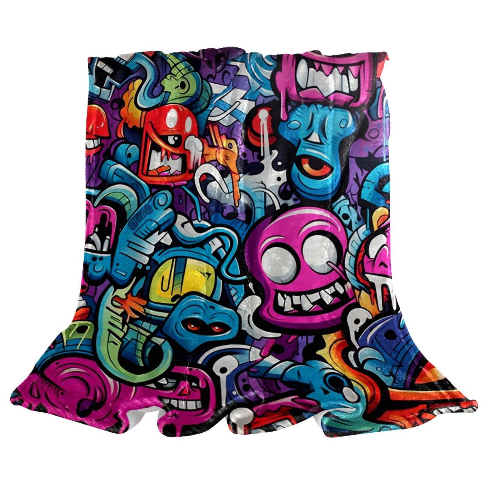 Monster Art Doodle Flag Plush Throw Blanket for Couch 59" x 79 ...