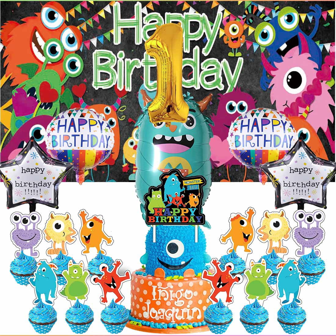 Monster Bash 1st Tableware Balloons Cake Toppers Backdrop Banner ...