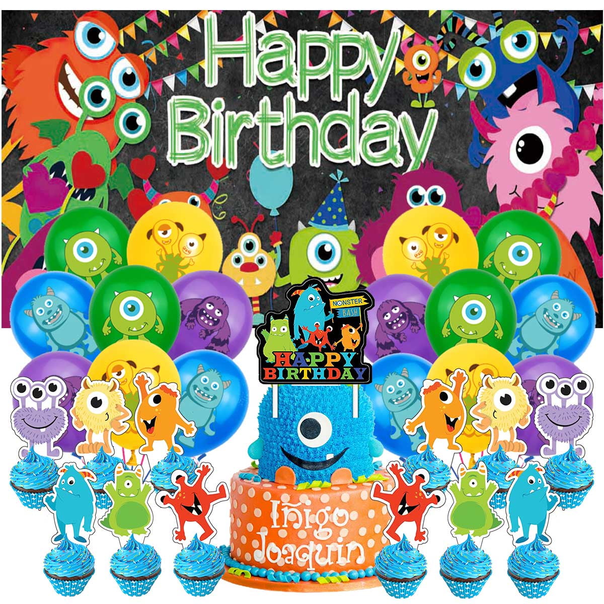 Monster Bash Party Decor Set Cake Topper Latex Balloons Supplies ...
