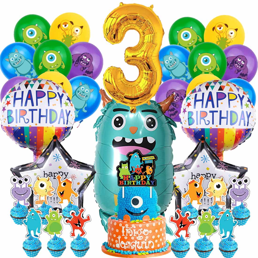 Monster Bash Party Supplies 3rd Decor Kit Balloons Birthday Cake Topper ...