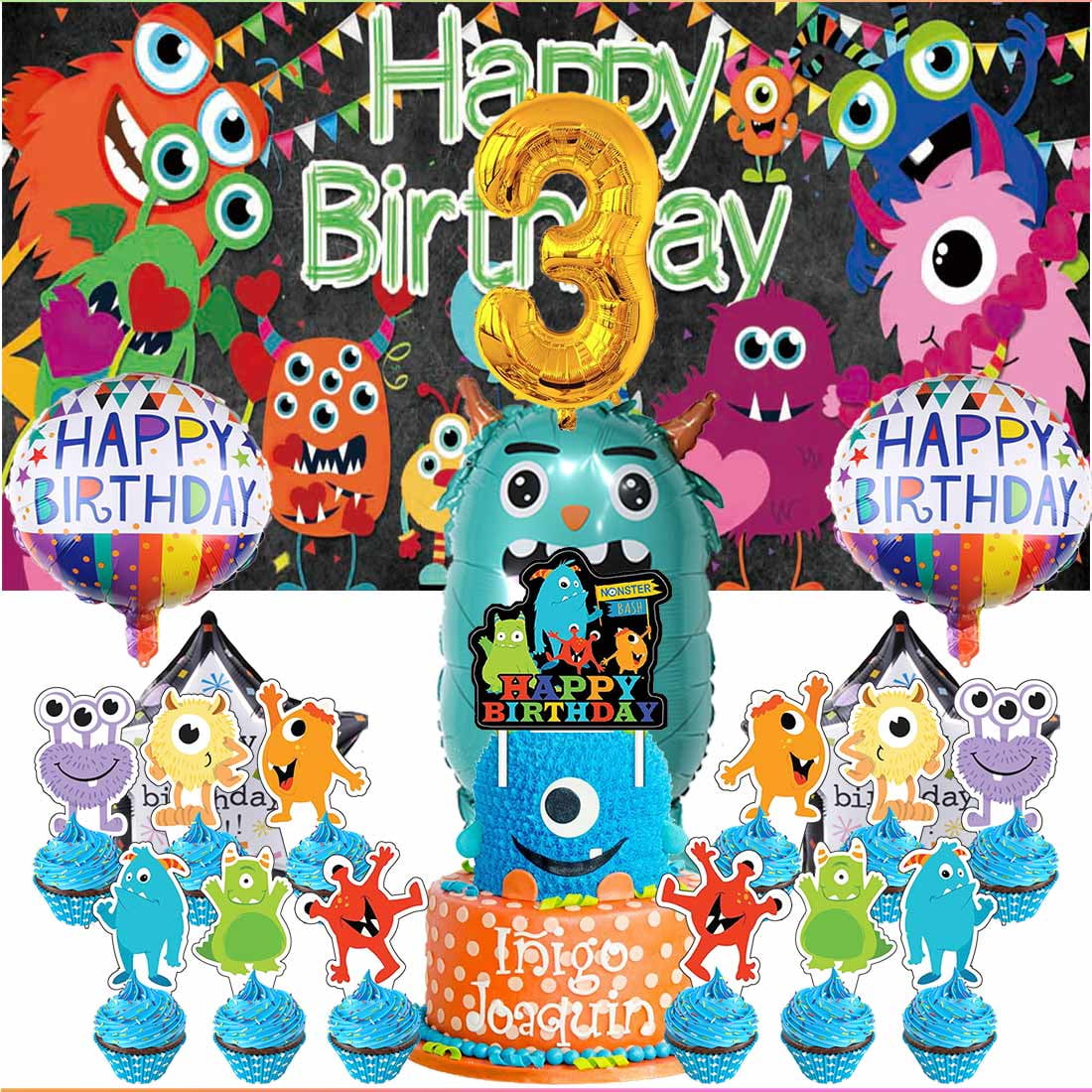 Monster Bash Party Supplies Decor 3rd Kit Balloons Birthday Cake Topper ...