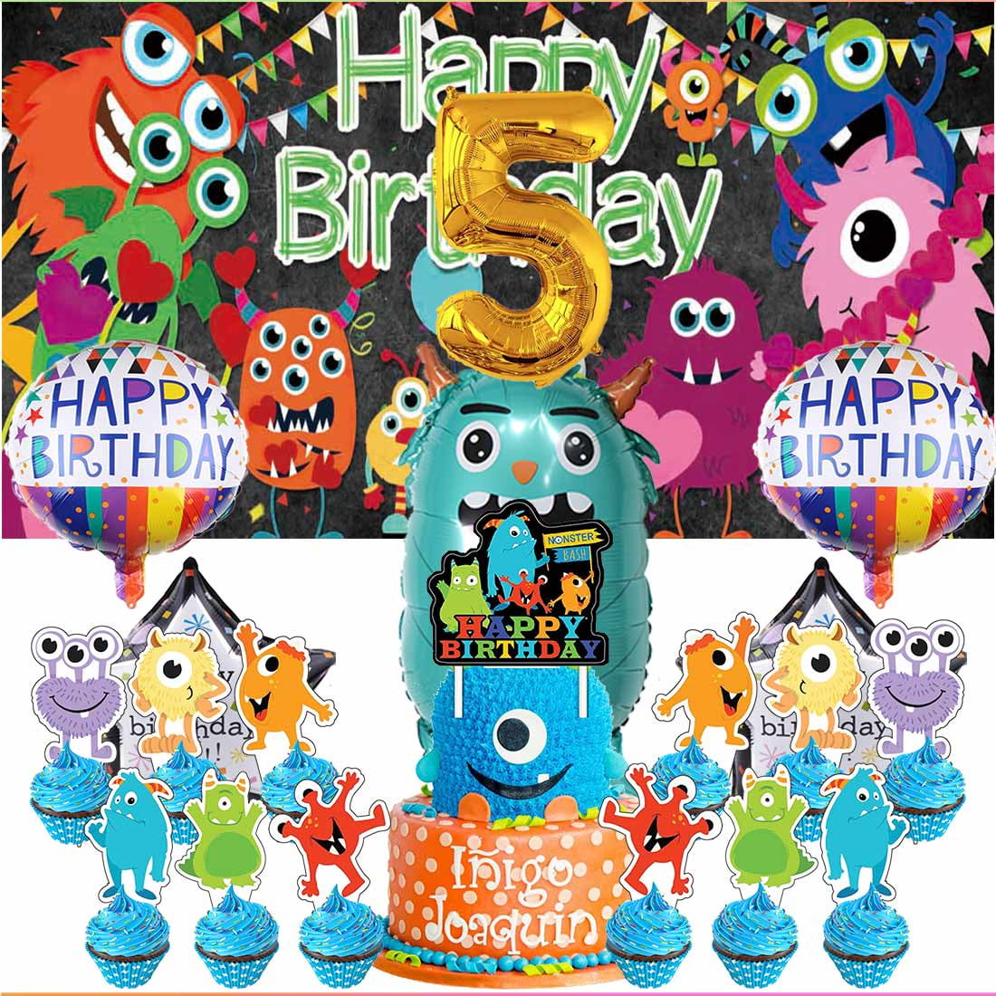 Monster Bash Party Supplies Decor 5th Kit Balloons Birthday Cake Topper ...