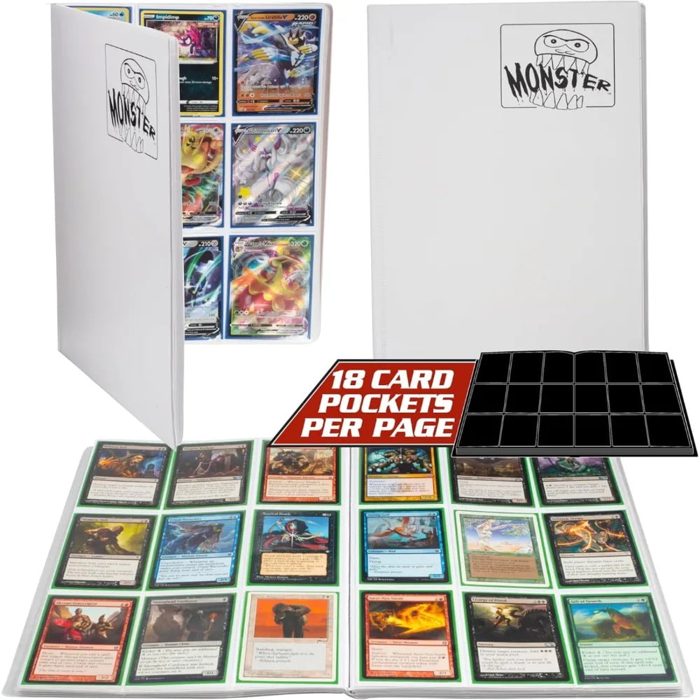 Monster Binder - 9 Pocket Trading Card Album - Matte White with White ...