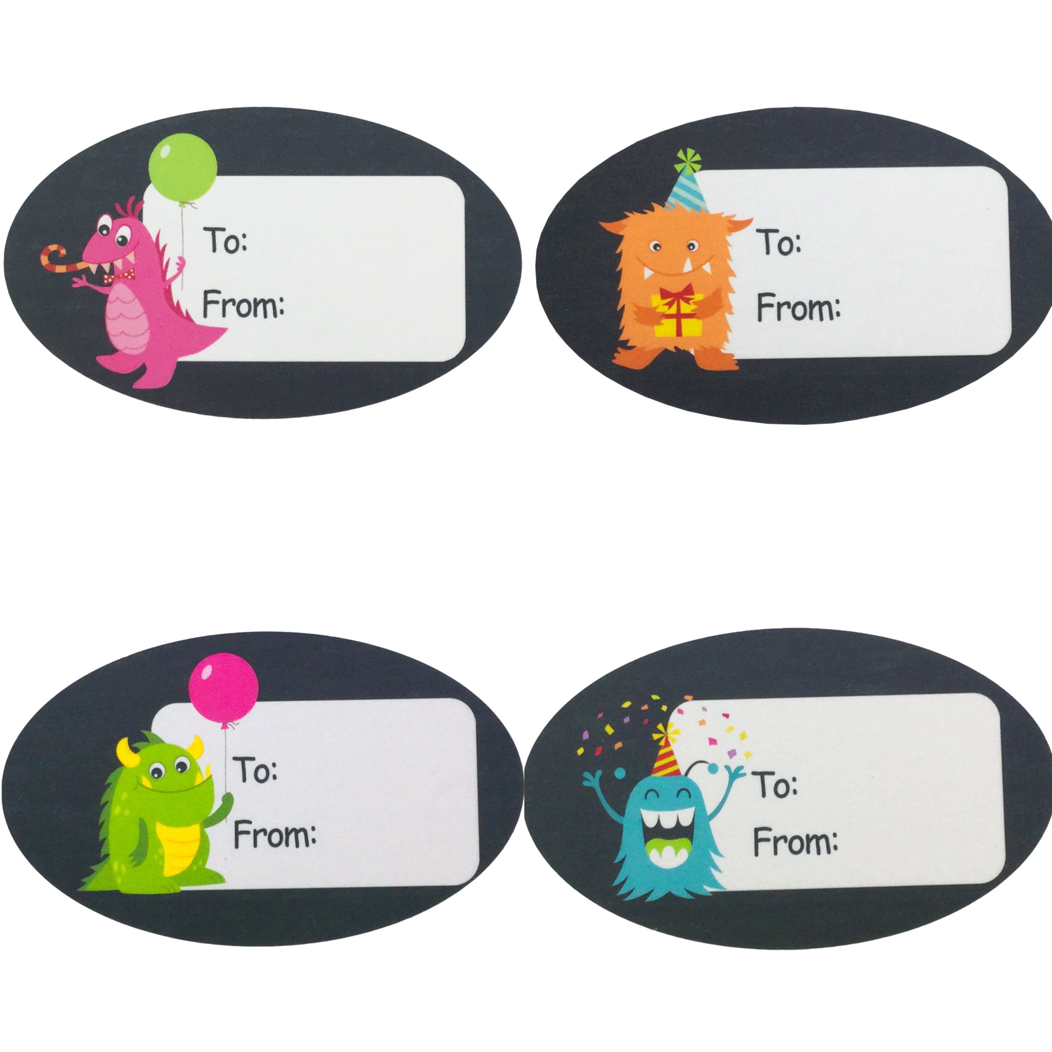 Monster Birthday Gift Tag Stickers 1 1/2 x 2 1/2 Inch 100 Adhesive ...