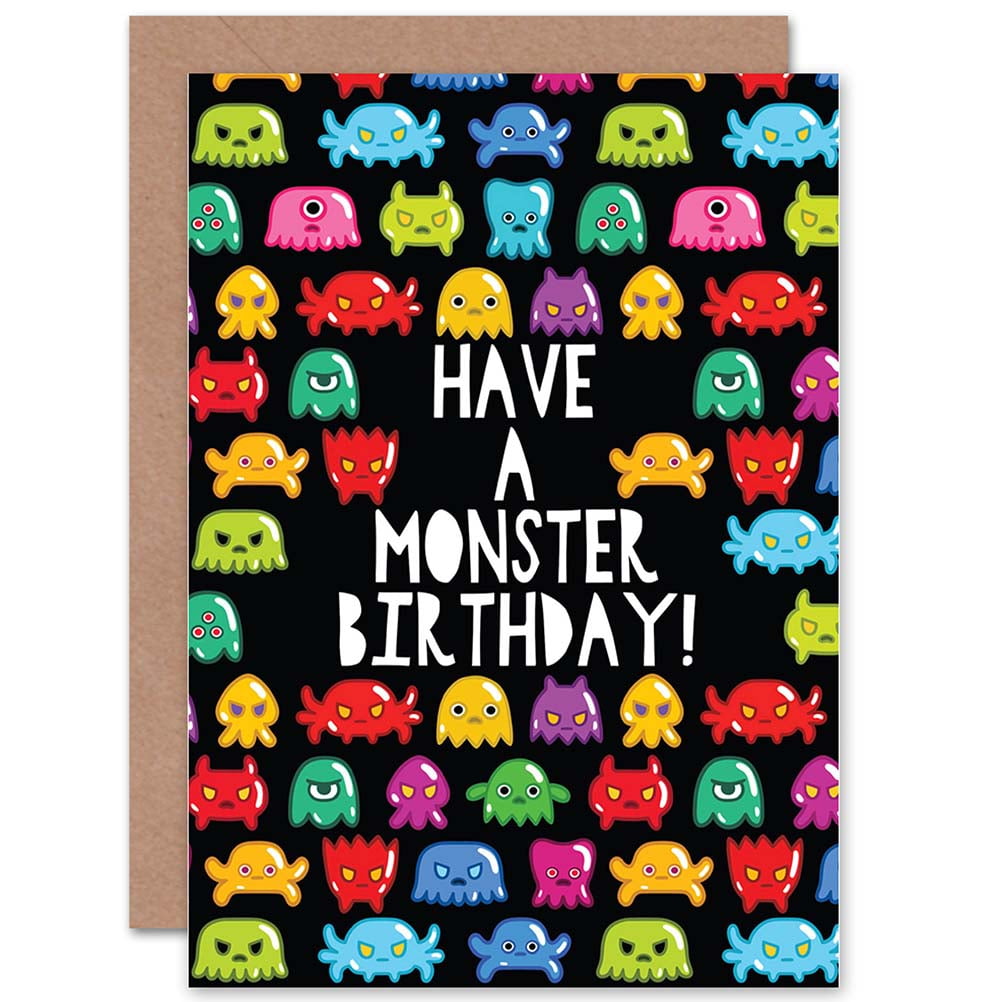 Monster Birthday Kids Cute Bright Greetings Card Plus Envelope Blank ...
