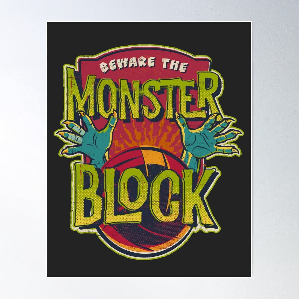 Monster Block | Vintage Comic Book Volleyball Design Poster Wall Art ...