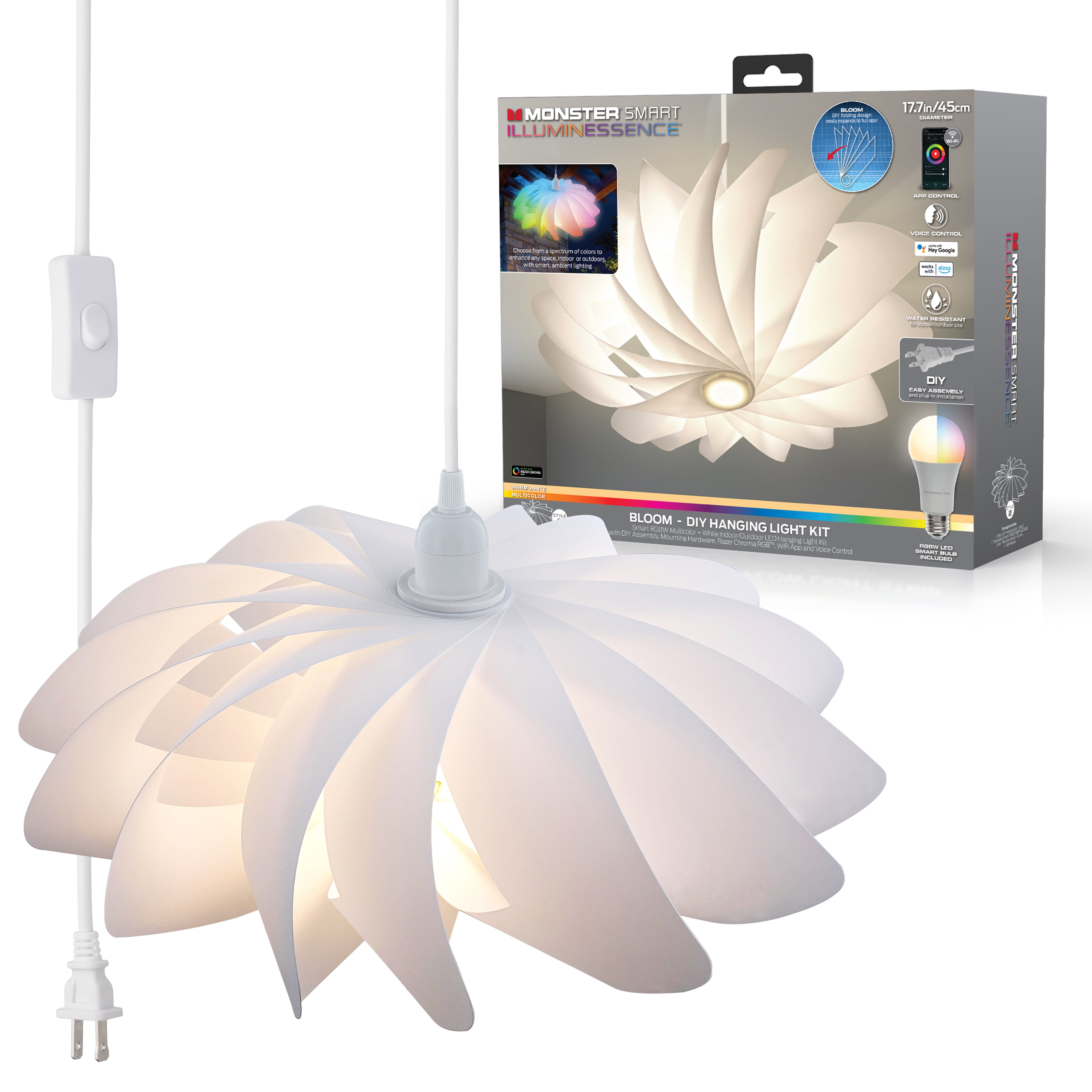 Monster Bloom 15ft Hanging Pendant White Lamp with 1 Smart A19 Light ...