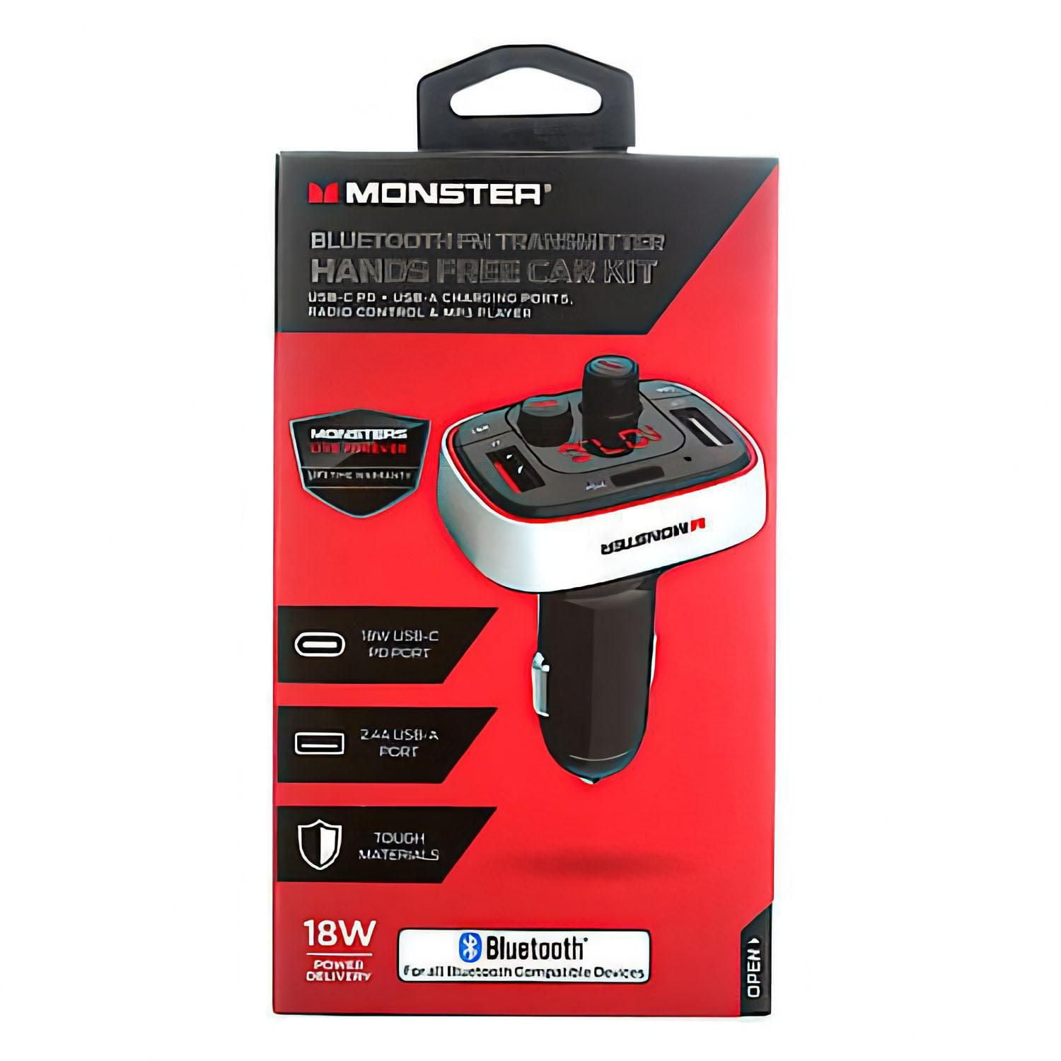 Monster Bluetooth FM Transmitter, LED Display, 2 USB-A, Type-C PD ...