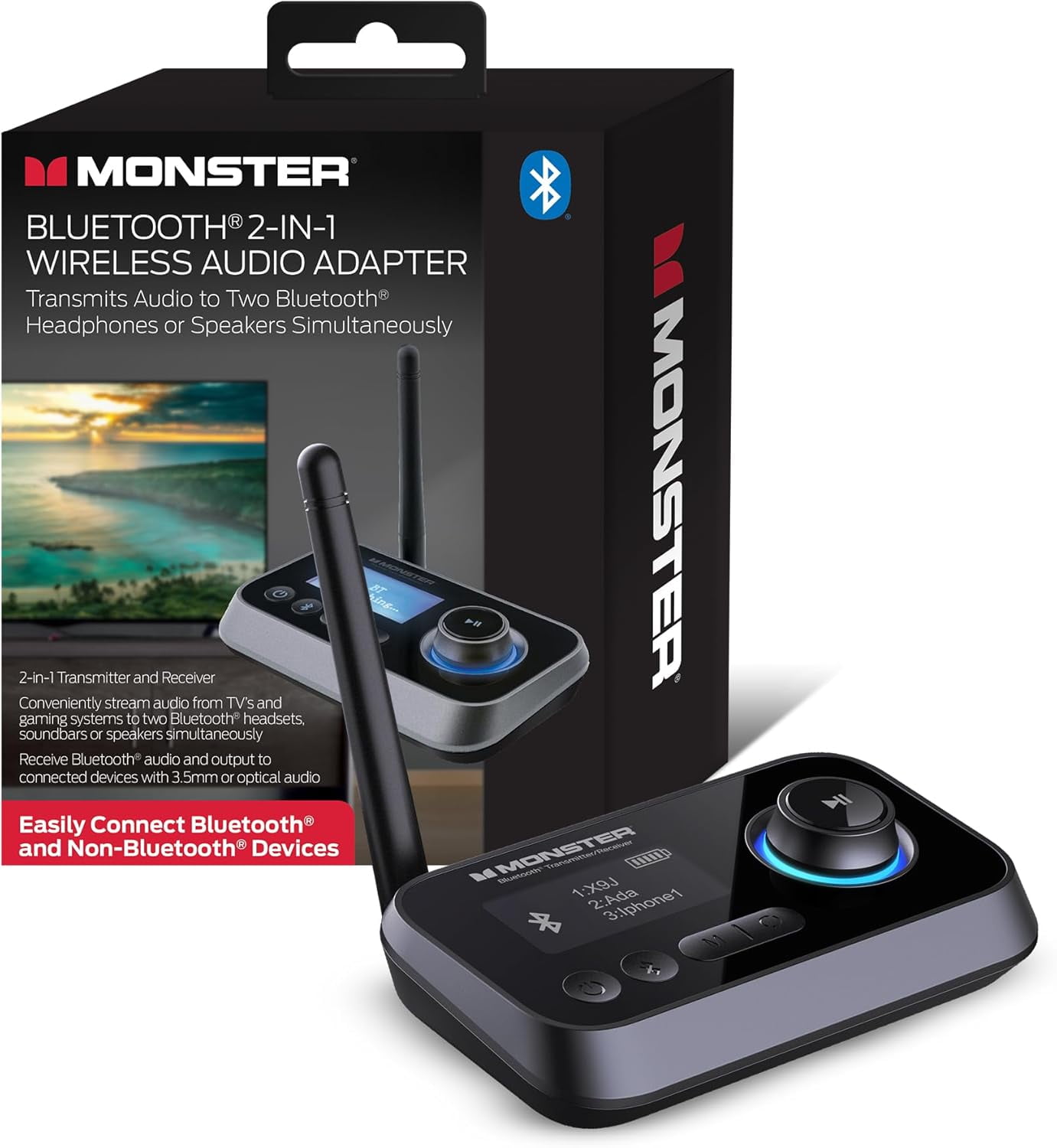 Monster Bluetooth Transmitter & Receiver, 2-in-1 Bluetooth Audio ...