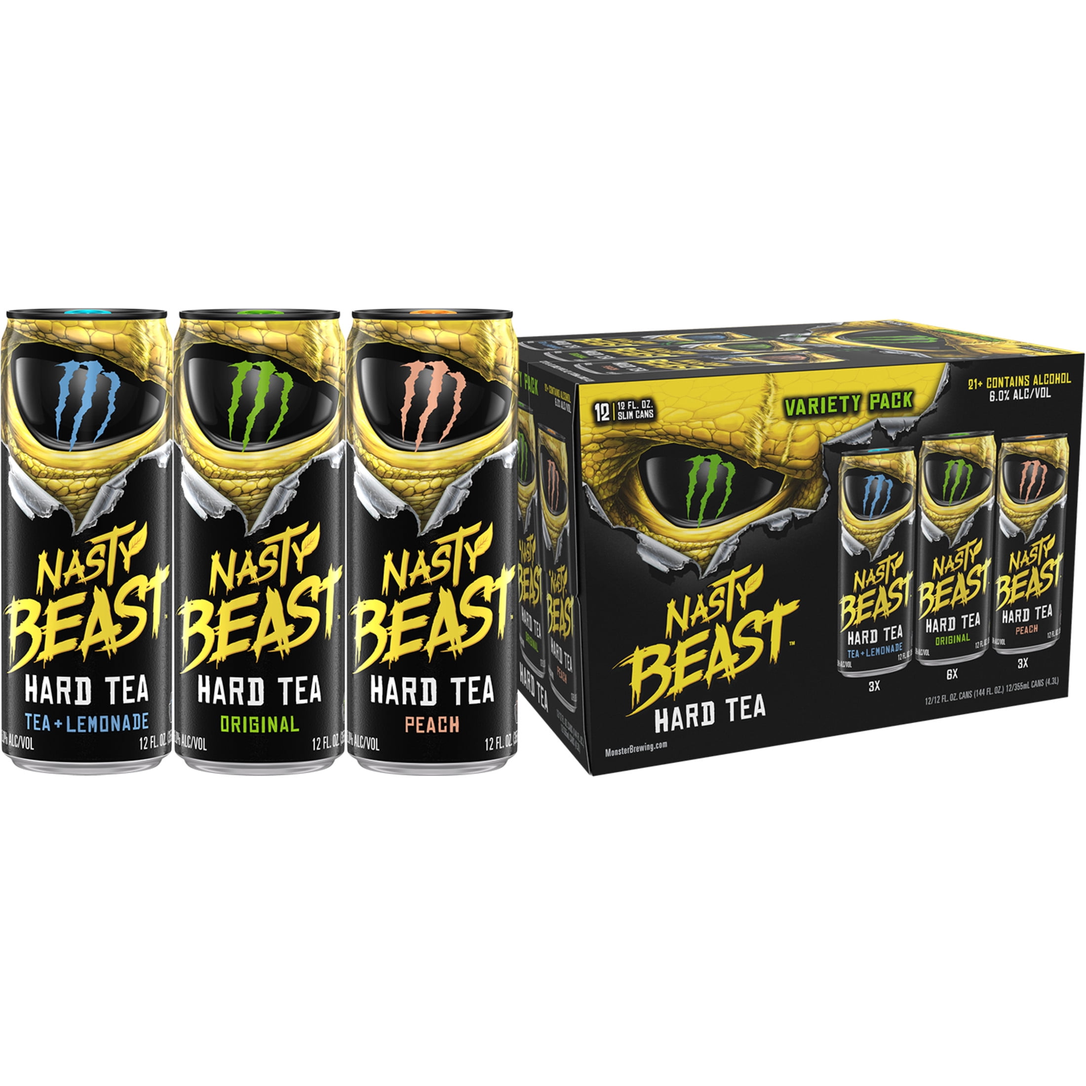 Monster Brewing, The Nasty Beast, Craft Hard Tea, 12 fl oz, 12 Pack ...
