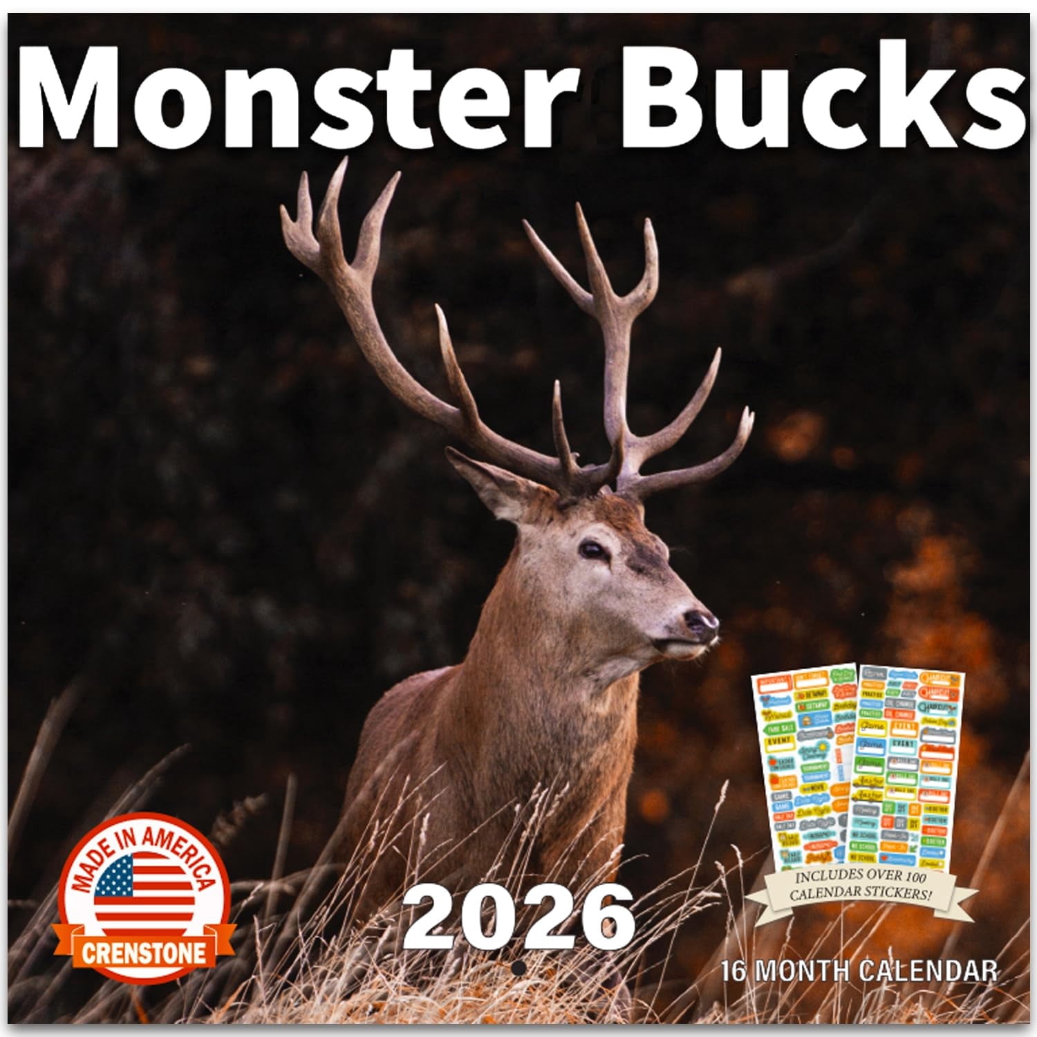 Monster Bucks Calendar 2026 - White-Tailed Deer Wall Calendar | 12" x ...