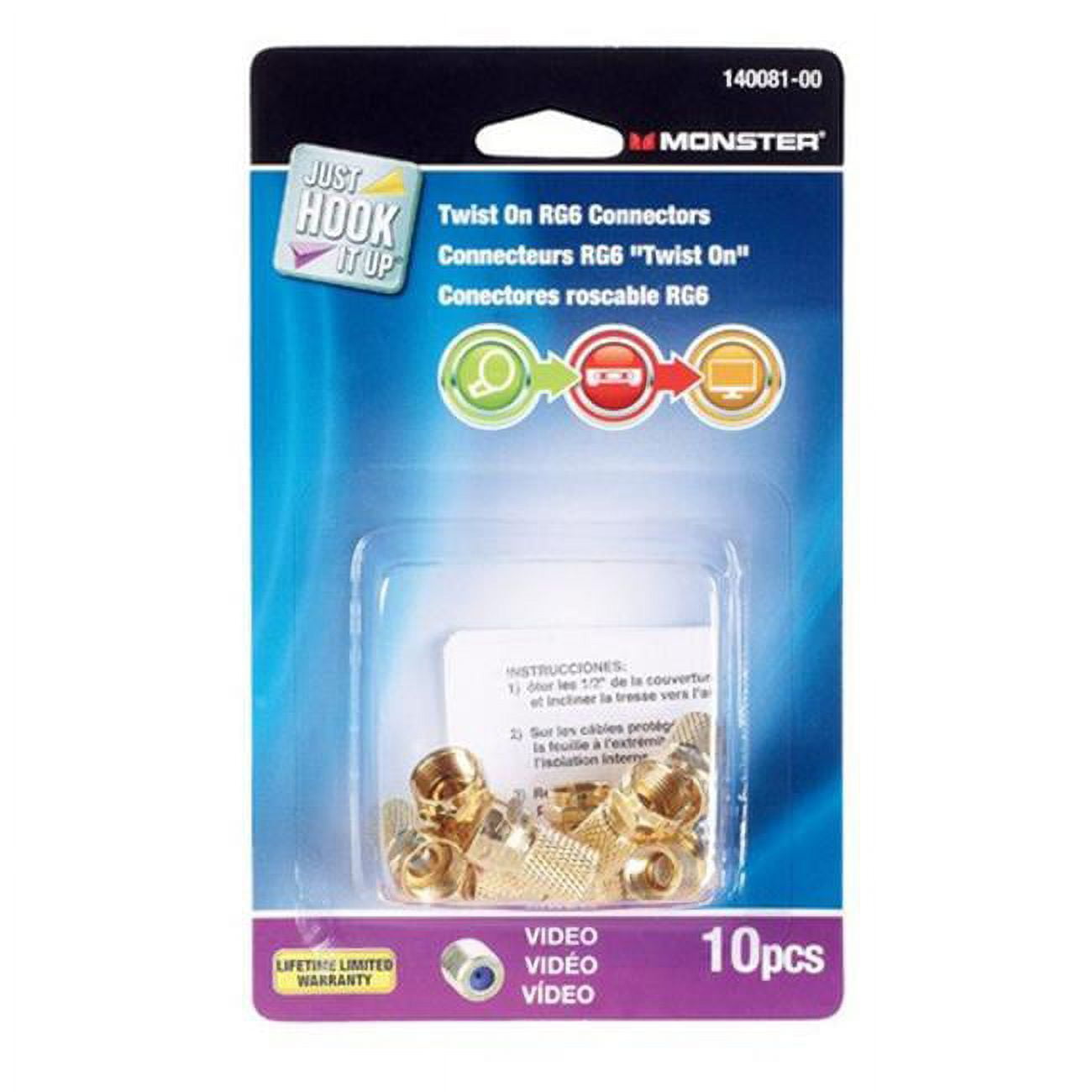 Monster Cable Coax Connectors Rg6 75 Ohm Gold Carded 10 / Pack ...