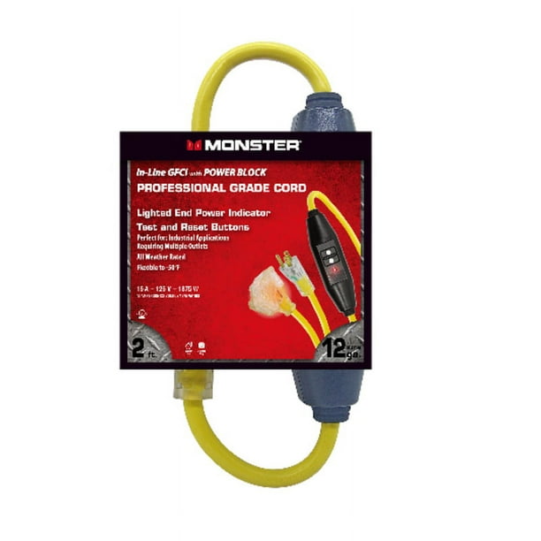 Monster Cable Indoor and Outdoor 2 ft. L Yellow Multiple Outlet In-line ...