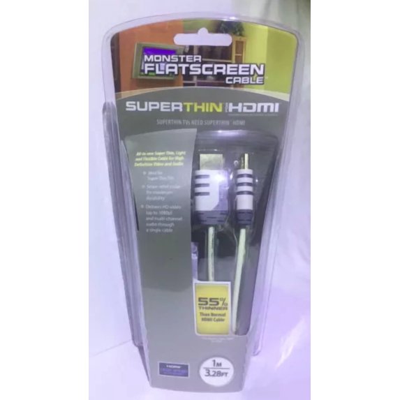 ?? Monster Cable Superthin Flatscreen Hdmi Hi-Speed 1M/3.3Ft White ...