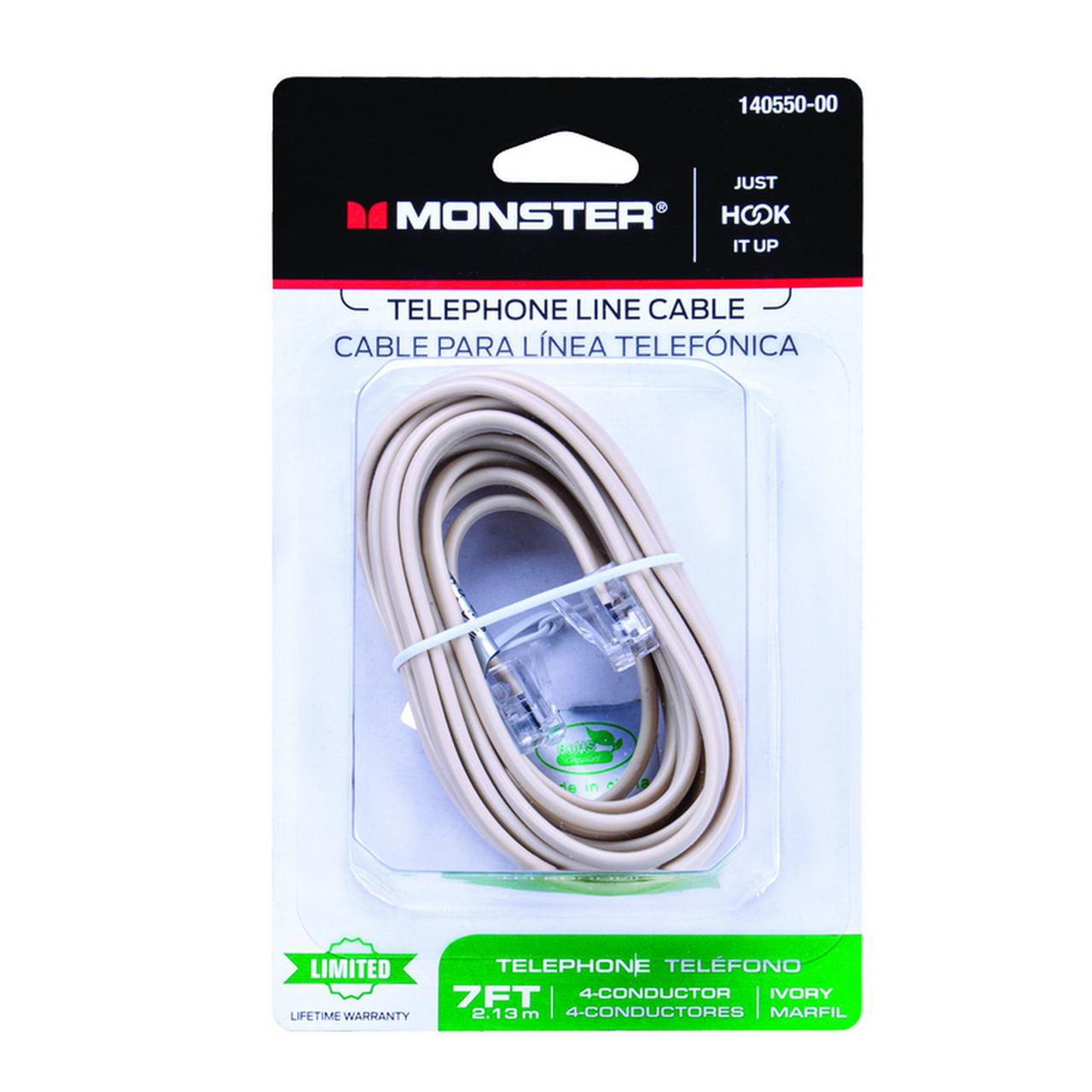 Monster Cable Telephone Line Cable 4 Conductor Modular 7 ft. Ivory Card ...