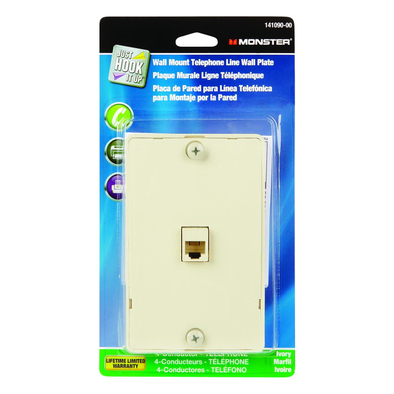 Monster Cable Wall Mount Telephone Line Wall Plate Modular 4 Conductor ...