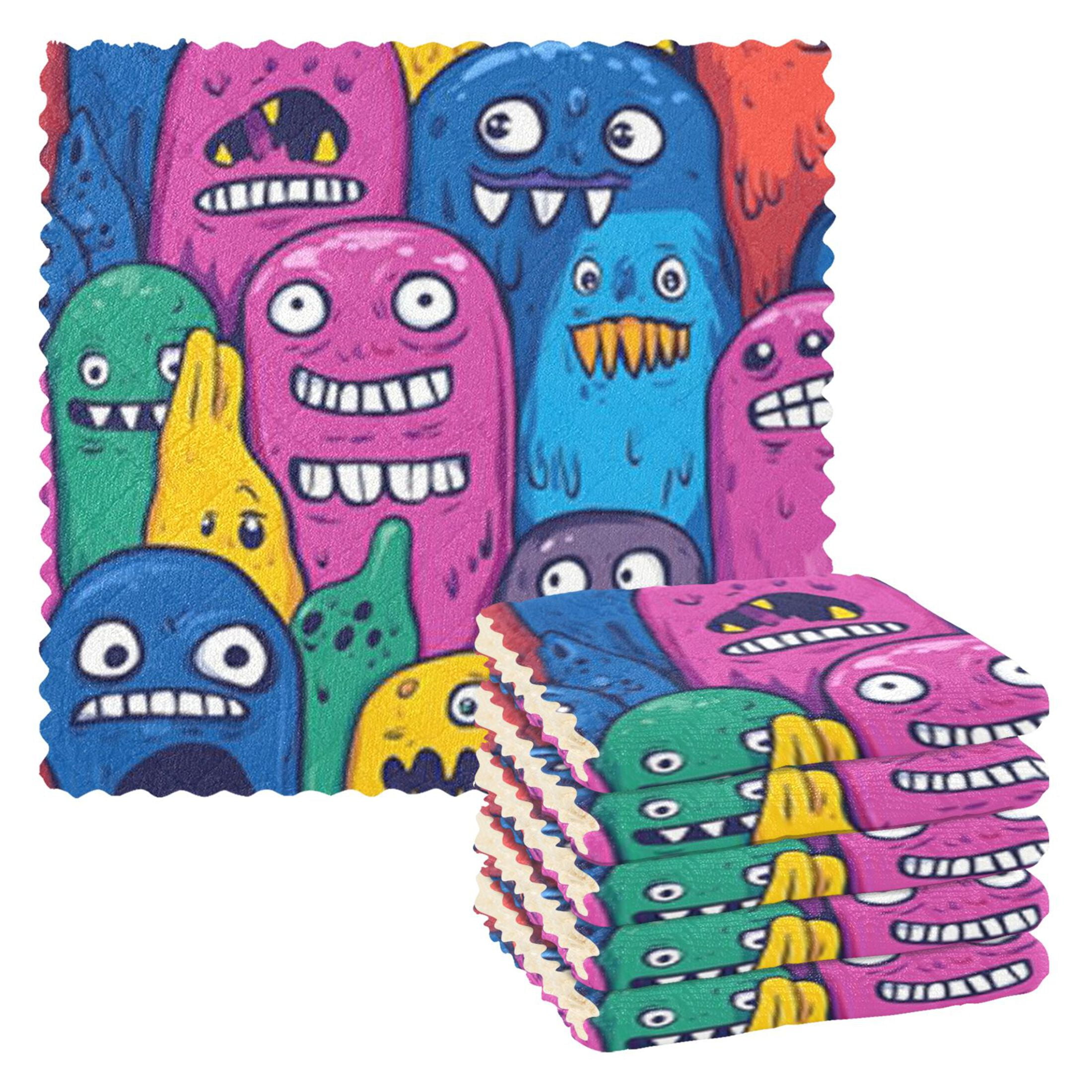 Monster Cartoon Doodle Kitchen Cloth Dish Towels for Drying Washing ...