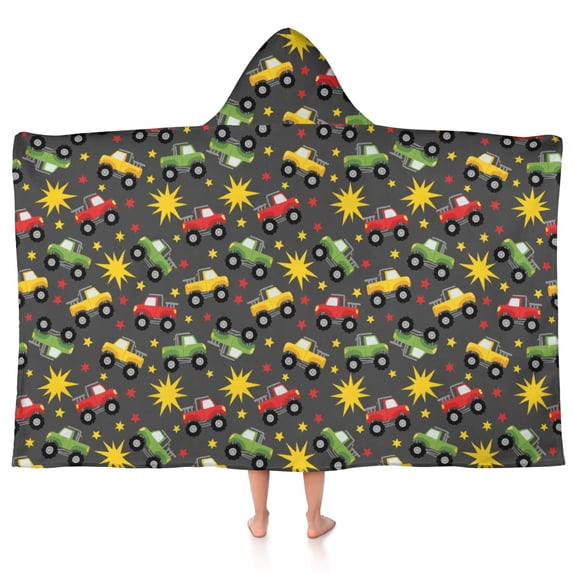 Monster Cartoon Truck Black Pattern Hooded Bath Towel Wrap for Teens ...