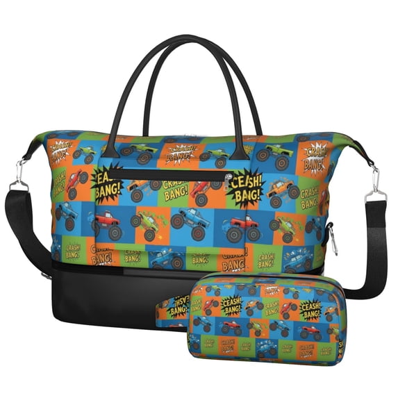 Monster Cartoon Truck Blue Pattern 2 Piece Travel Bag Set, Camping ...