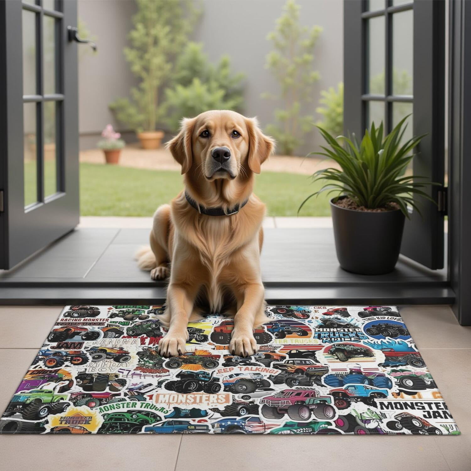 Monster Cartoon Trucks Sticker Pattern Door Rugs,Washable Non Slip Door ...