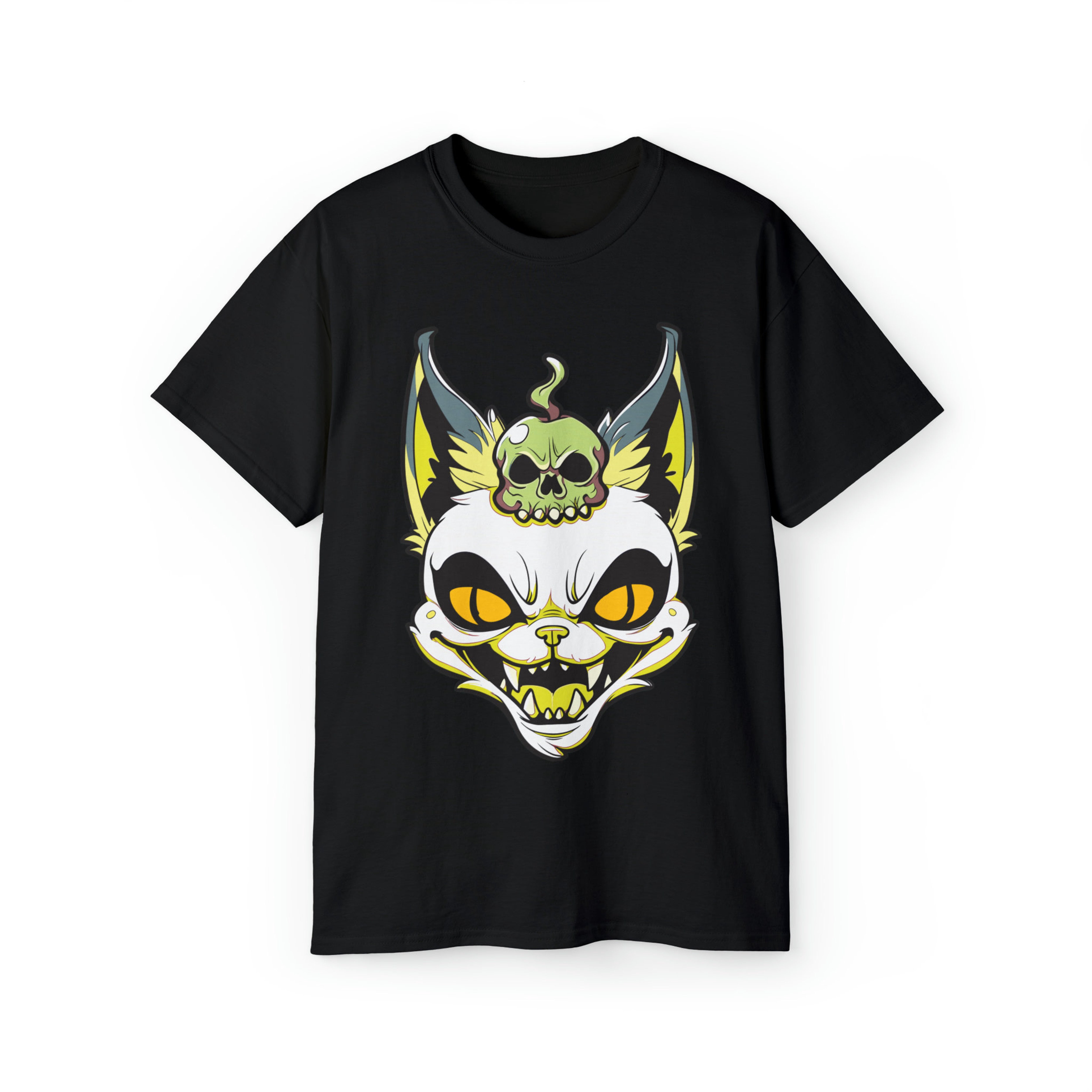 Monster Cat Scary Halloween TShirt, Evil, Yellow - Walmart.com