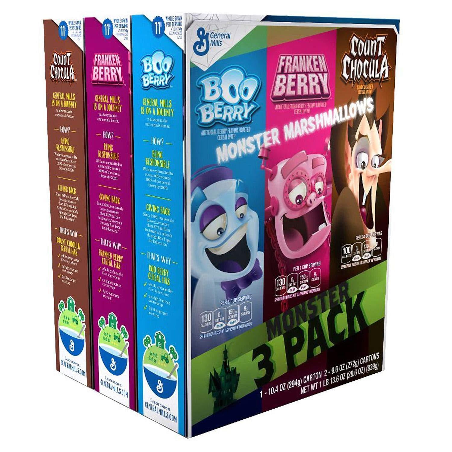 Monster Cereal 3-Pack with Monster Marshmallows(Boo Berry, Franken ...