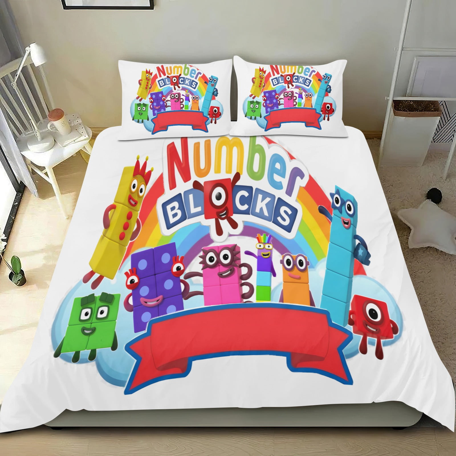 Numberblocks themed cotton sheet set, three-piece, comfortable, quick ...