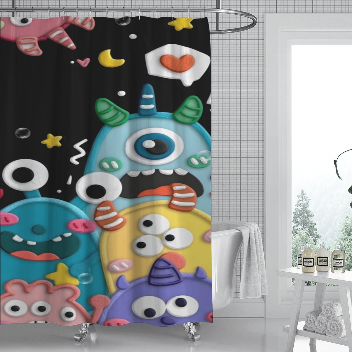 Monster Characters shower curtain features a bold and iconic print ...