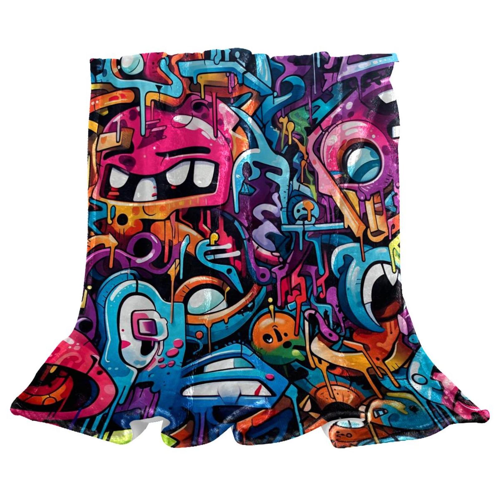 Monster Doodle Flag Plush Throw Blanket for Couch 59" x 79 ...