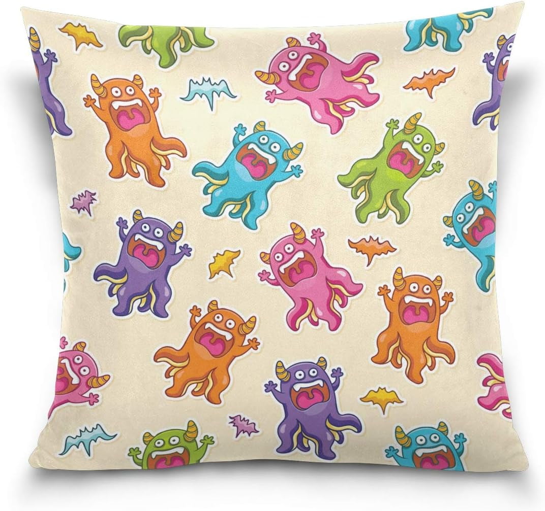 Monster Doodles in Colors Velvet Oblong Lumbar Plush Throw Pillow Cover ...
