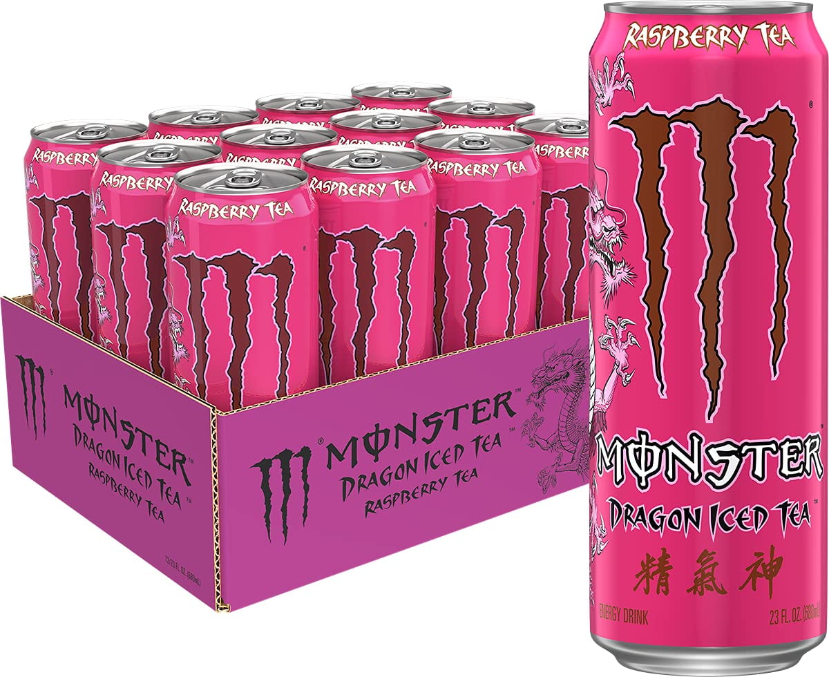 Monster Dragon Iced Tea Raspberry Tea 23oz (Pack of 12) - Walmart.com