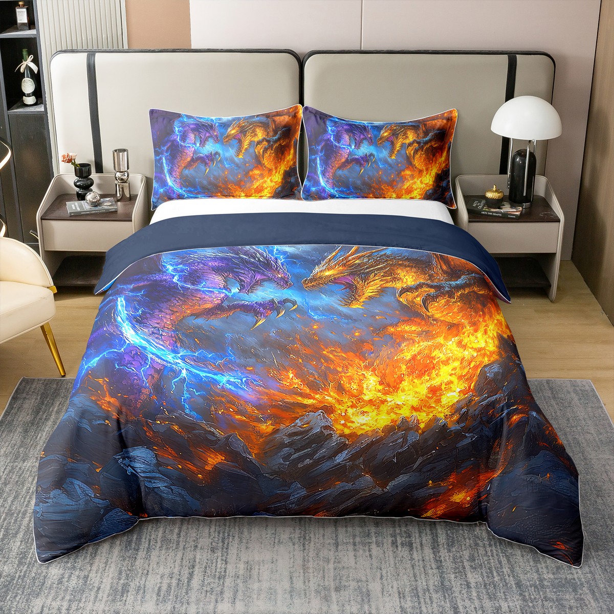 Monster Duvet Cover Full,3D Magic Dragon Comforter Cover,Lightning Fire ...