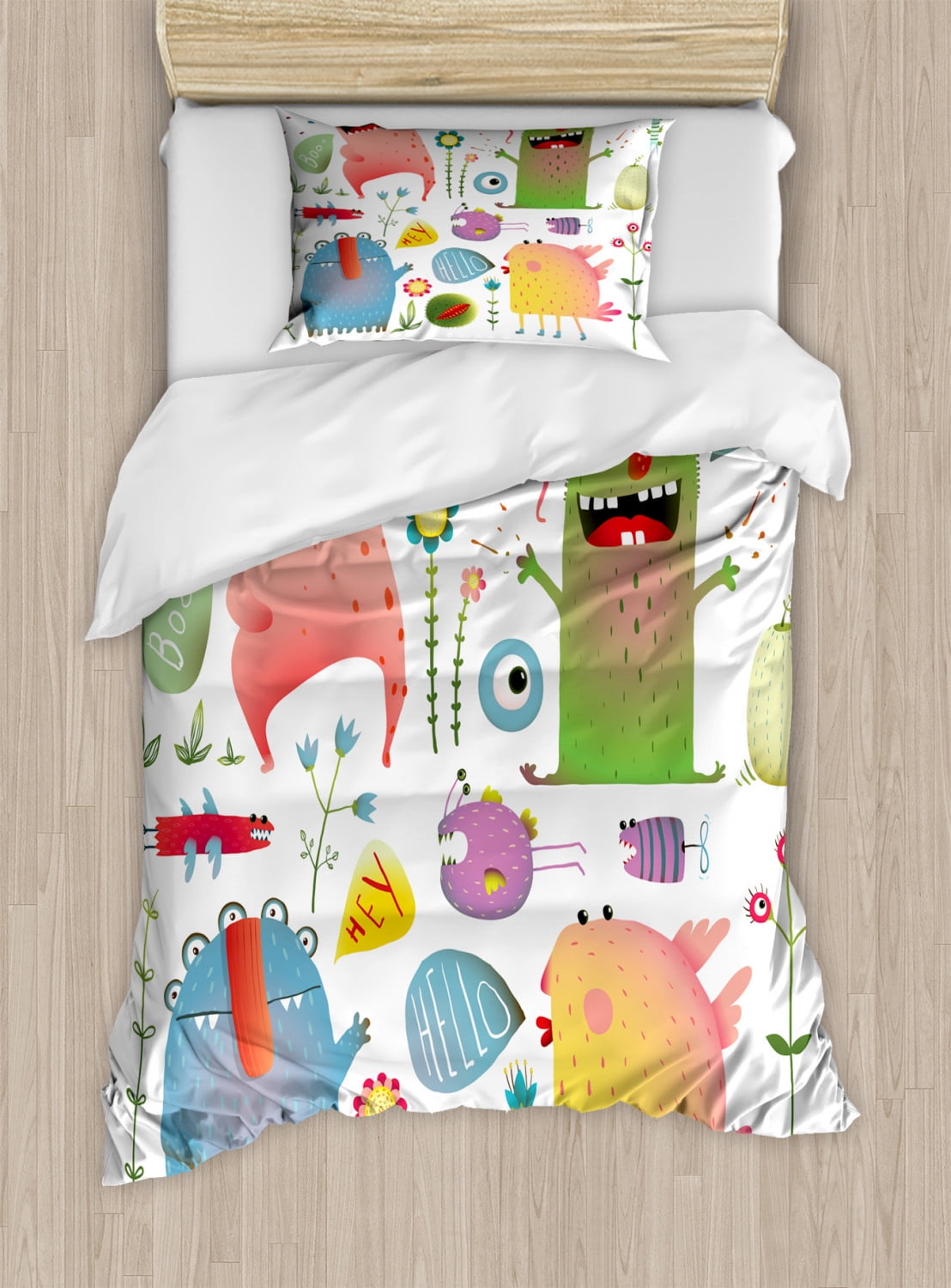 Monster Duvet Cover Set Twin Size, Cute Alien Creatures Laughing Design ...
