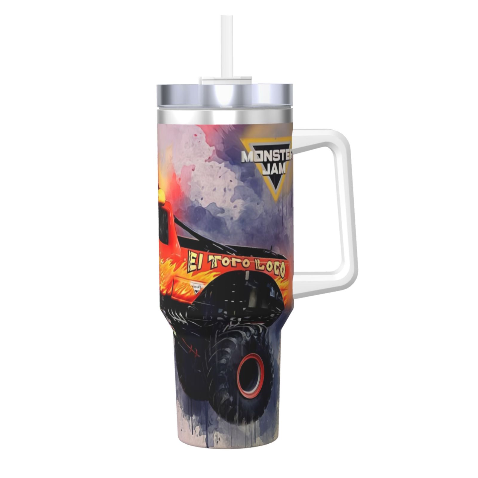 Monster El Toro Loco Truck 40oz Insulated Water Bottle Straw Stainless ...