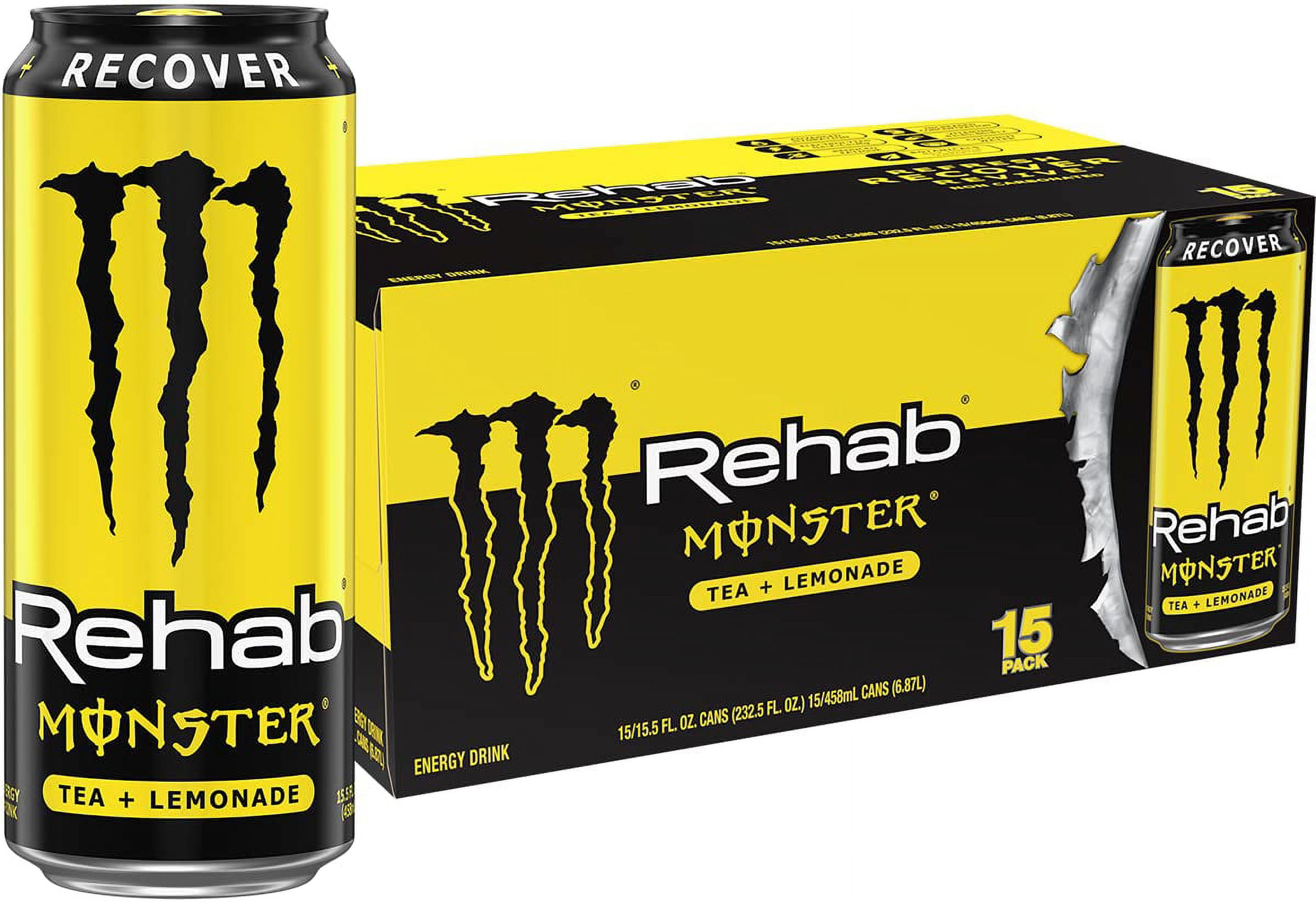 Monster Energy Rehab Tea Lemonade, Iced Energy Drink, 15.5 Ounce Cans ...