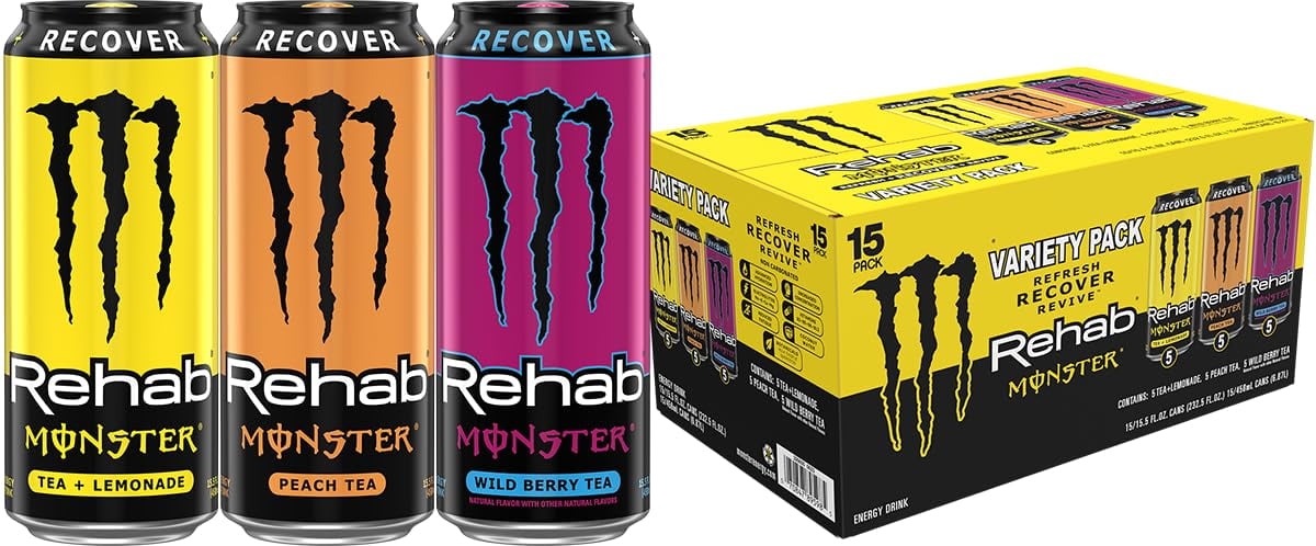 Monster Energy Rehab Tea + Lemonade, Peach, Wild Berry Drinks Mix ...