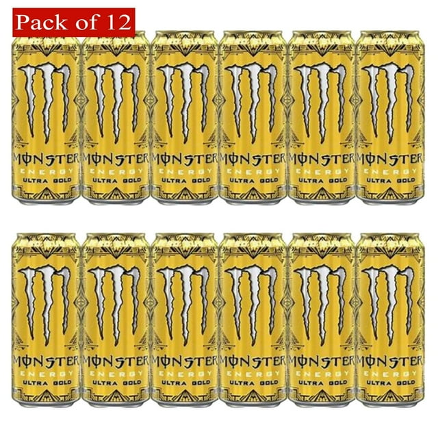 Monster Energy Ultra Gold Zero Sugar Drink, 473ml - Beast Pack of 12 ...