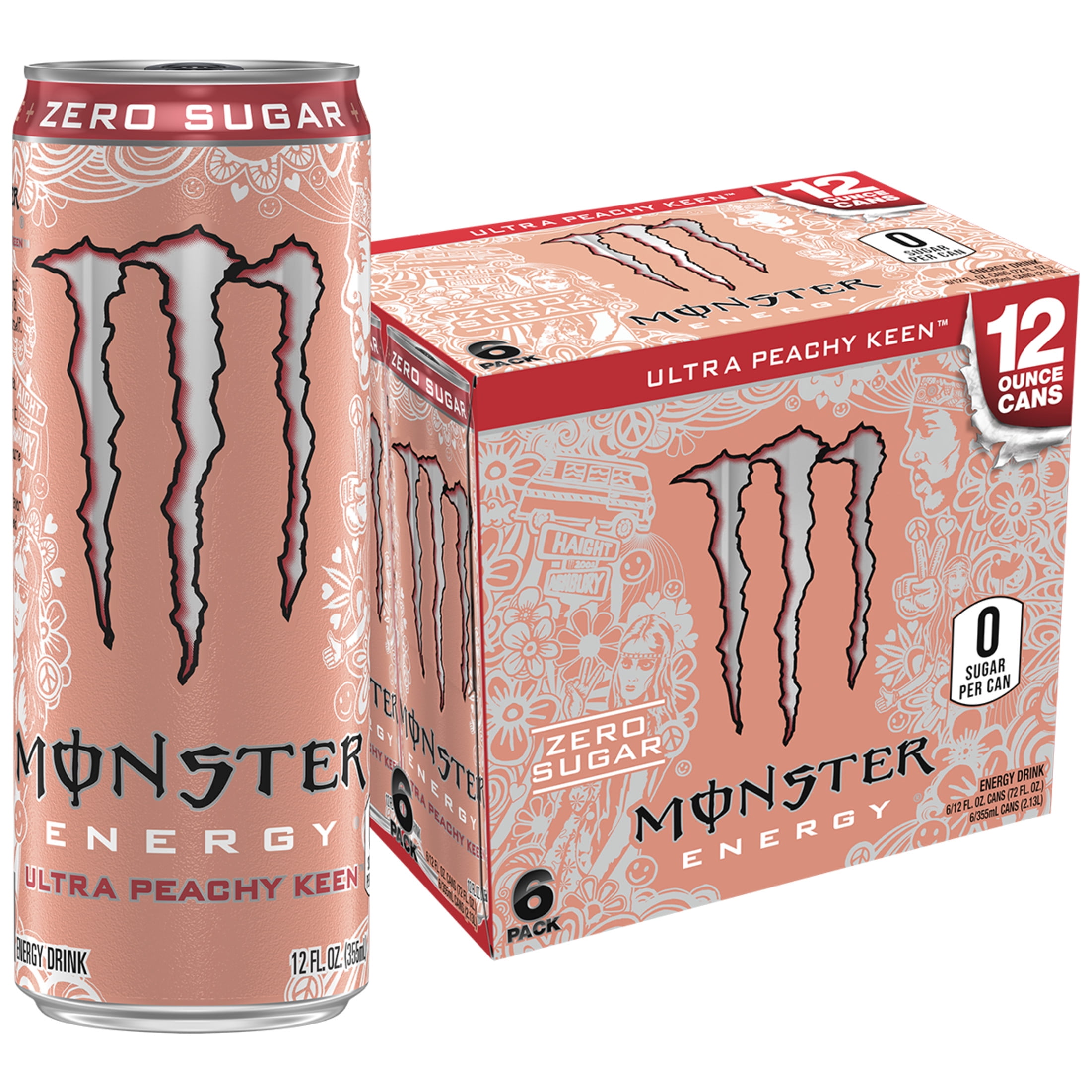 Monster Energy Ultra Peachy Keen, Sugar Free, Zero Calorie Energy Drink, 12 fl oz, Pack of 6 ...