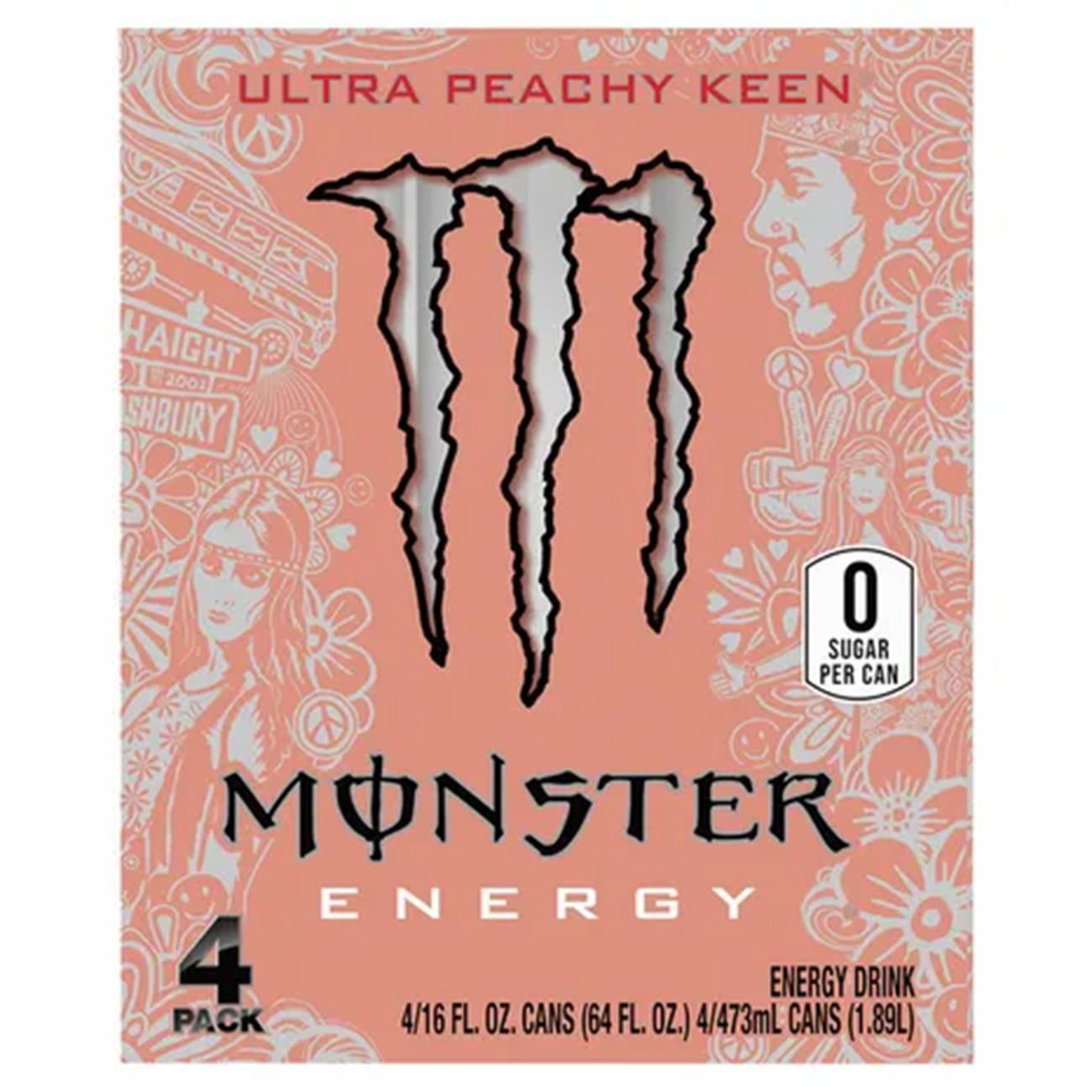 Monster Energy Ultra Peachy Keen Energy Drink 4 pk Cans - 16 oz - Walmart.com