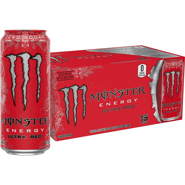 Monster Energy Ultra Red, 15 Pack, Sugar Free Energy Drink, 16 Ounce ...